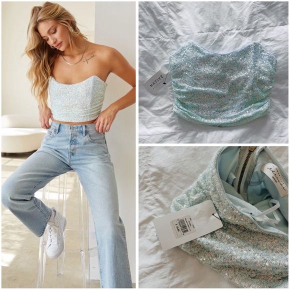 American Threads | Tops | American Threads Jemma Aqua Sequin Corset ...